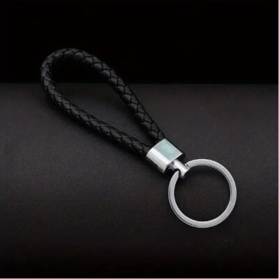 Leather Woven Braided Loop Rope Keychain Car Keys Holder Key Ring Black ...
