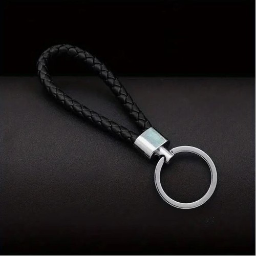Leather Woven Braided Loop Rope Keychain Car Keys Holder Key Ring Black ...