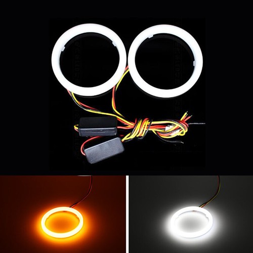 2x 90MM COB Angel Eyes Halo Rings LED DRL White Headlight Light Amber ...