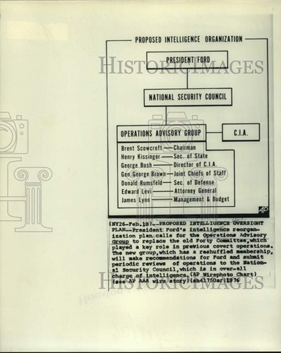 1976 Press Photo President Gerald Ford's intelligence reorganization plan chart. | eBay