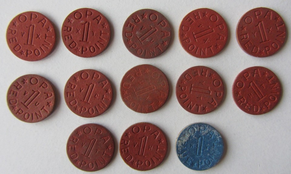 Lot of 13 WWII Food Ration Tokens OPA Red 1 + Blue HY | eBay