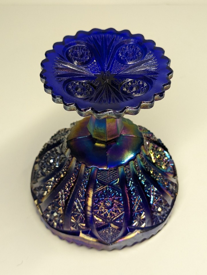 VINTAGE IMPERIAL GLASS COBALT BLUE 5" FOOTED COMPOTE AURORA JEWELS ...