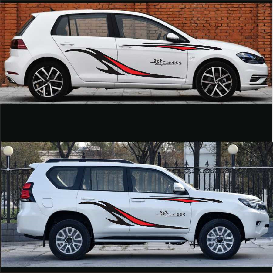 2x Car Stickers Body Side Door Vinyl Decals Set Stripes Graphics Black ...