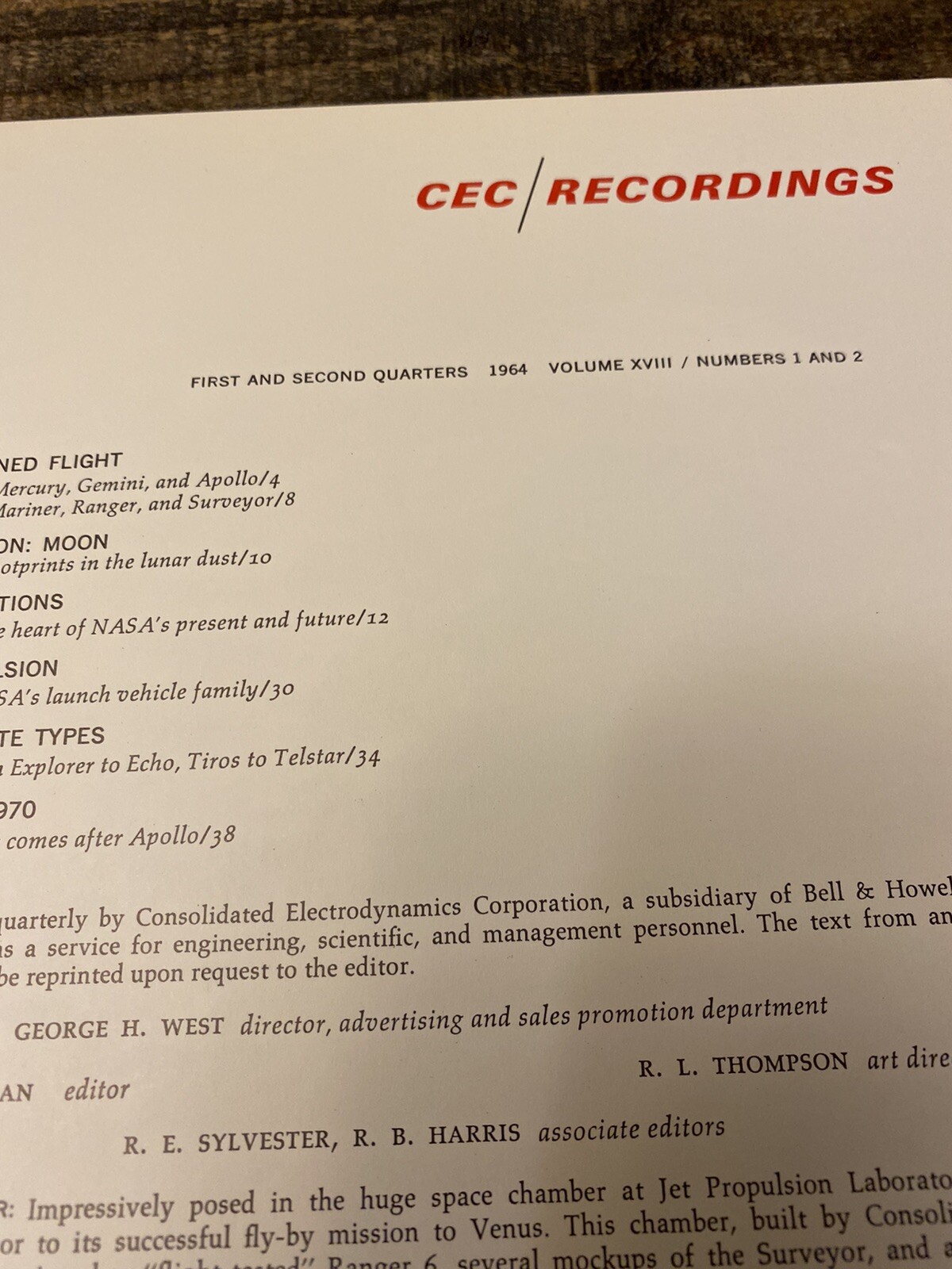 Rare Consolidated Electrodynamics Corporation CEC Recording NASA ...