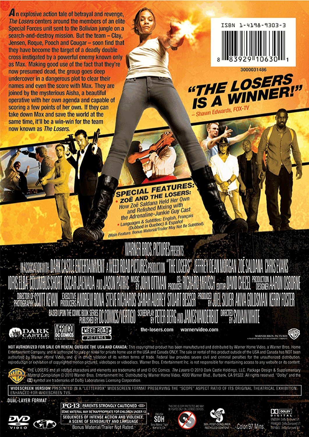 The Losers DVD 2010 Idris Elba Zoe Saldana Jeffrey Dean Morgan Chris ...