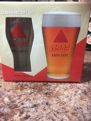 2 6" Collectible BASS ALE ~ Clear Beer Glass ~ Home Bar Pub Drink Ware ...