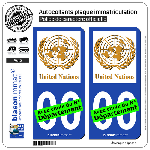 2 Stickers autocollant plaque immatriculation Auto : United Nations | eBay