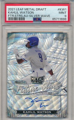 2021 LEAF METAL KAHLIL WATSON FUTURE STARS SILVER WAVE AUTO PSA 9 MINT ...