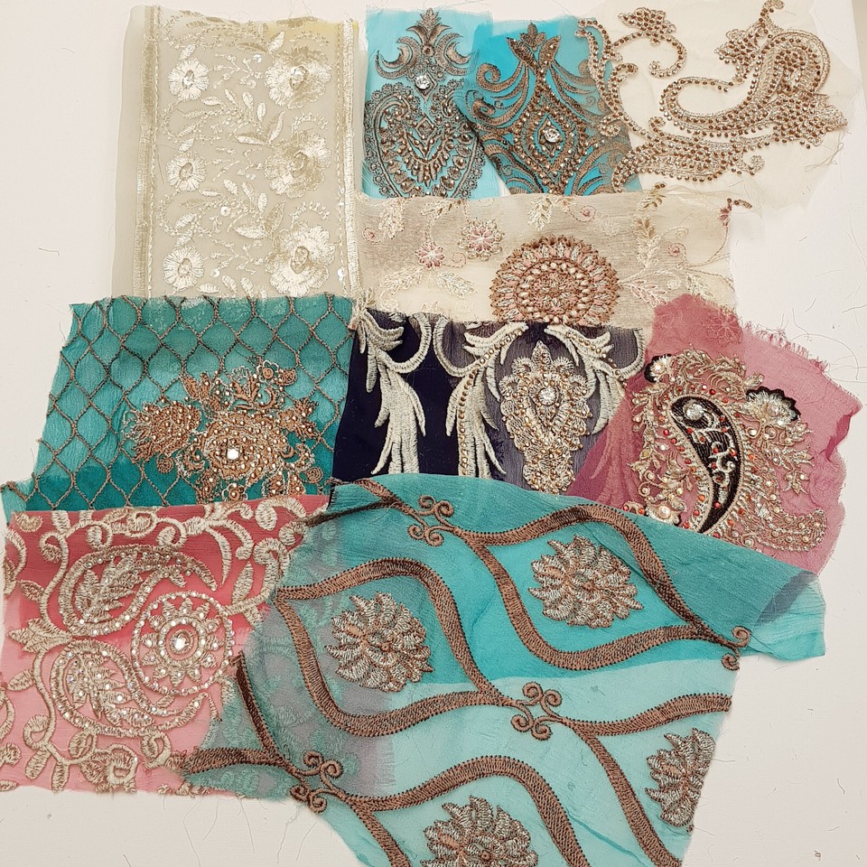 Sari scraps beaded embellished fabric offcuts art projects sequin ...