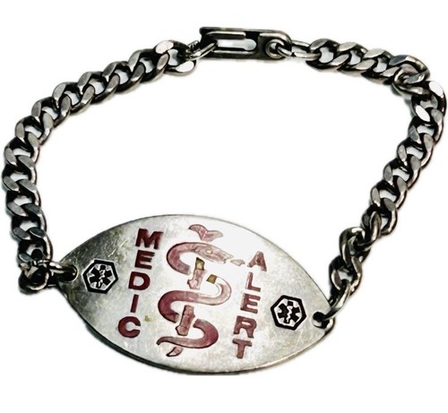 Vintage Sterling Silver Medic Alert ID Bracelet Allergy Warning Tag ...