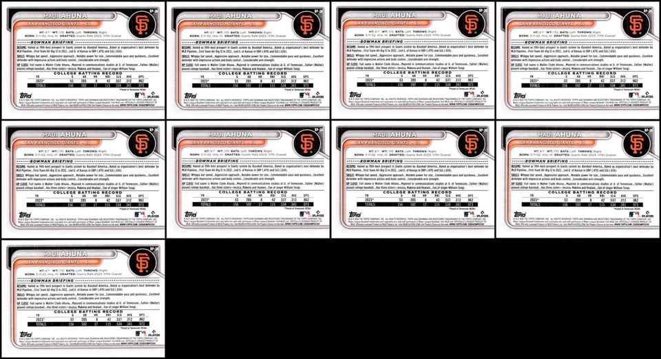 Bowman Prospects Maui Ahuna (57) Card Lot - EXCLUSIVE OFFER – ACT QUICK ...