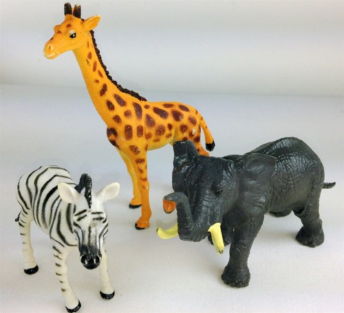 3 Jungle Animals Elephant Giraffe Zebra Rubber/Plastic Figurine TM ...