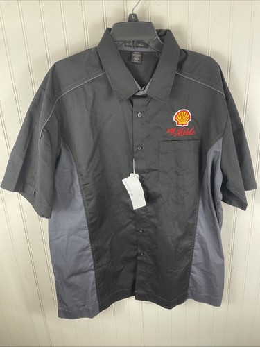SHELL Gas Station Oil Employee Uniform Button Front Shirt Black Size XL ...