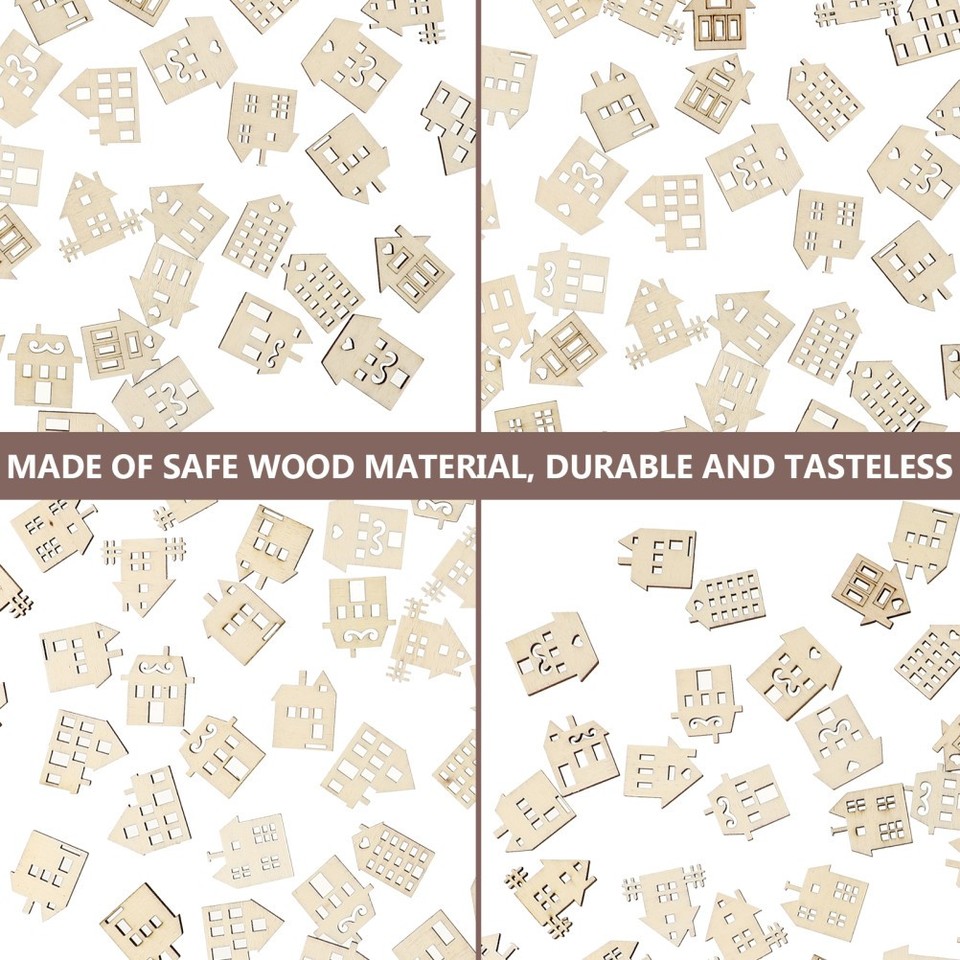 100 Pcs Miniature Houses for Crafts Wood Natural Slices Unfinished ...