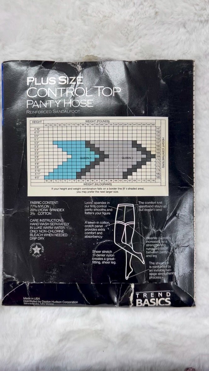 Vintage Plus Size Control Top Pantyhose Queen Black T… - Gem