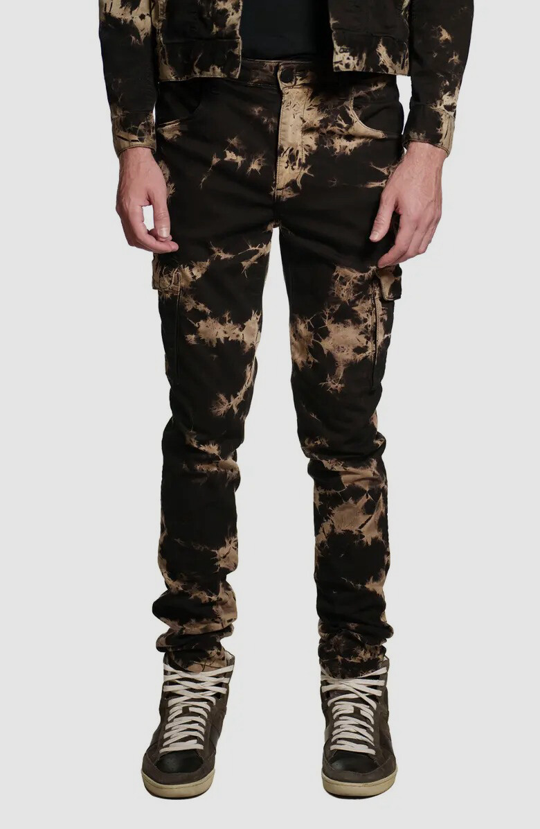 $298 Monfrere Men's Black Preston Slim-Fit Tie-Dye Cargo Jeans Size 36 ...