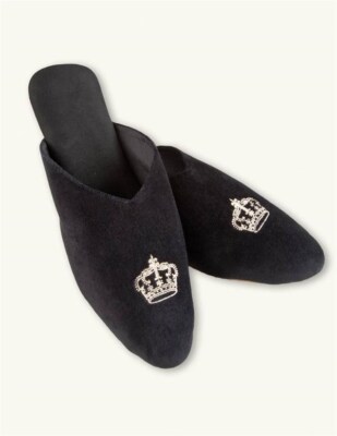 Victorian Trading Co Black Velvet Queenie Queen's Crown Slippers Sz LG ...