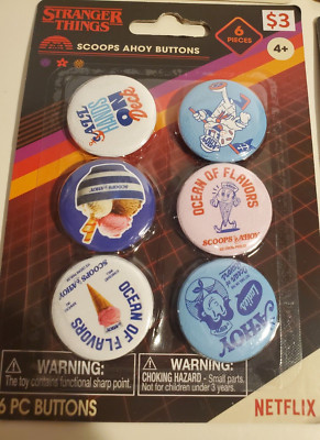 NETFLIX STRANGER THINGS TV SHOW PINBACK BUTTONS PACK/6 SCOOPS AHOY ...