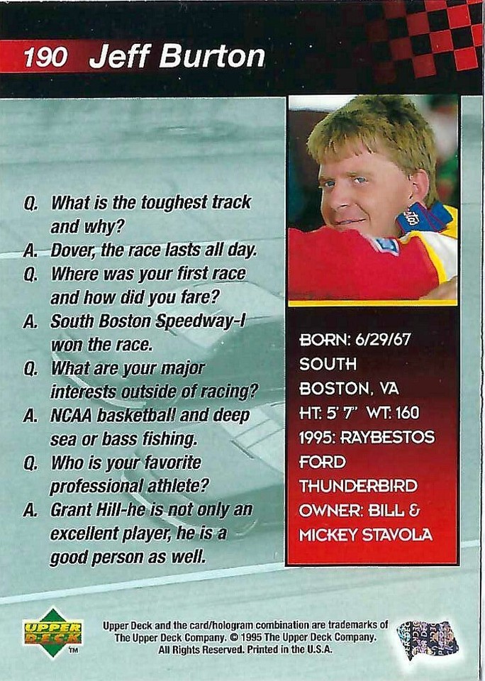 1995 Upper Deck Racing Electric Jeff Burton | eBay