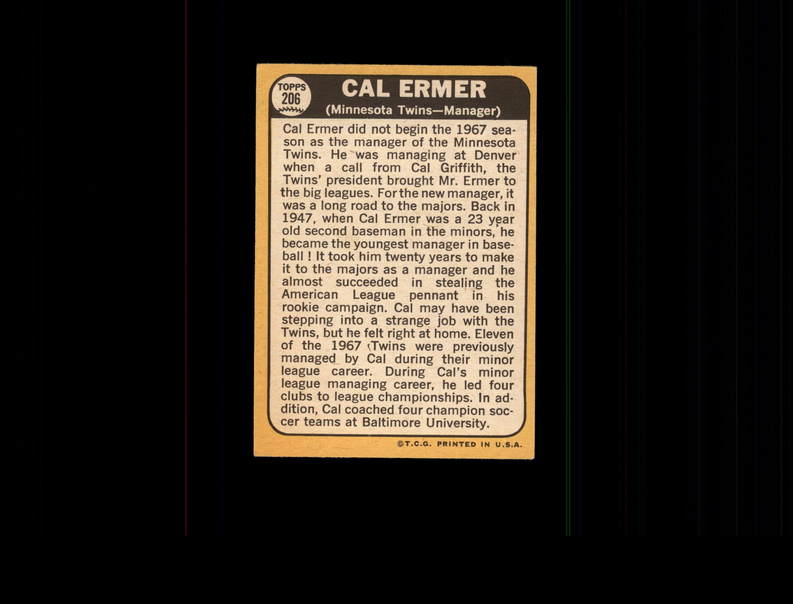 1968 Topps 206 Cal Ermer MG RC VG #D543513 | eBay