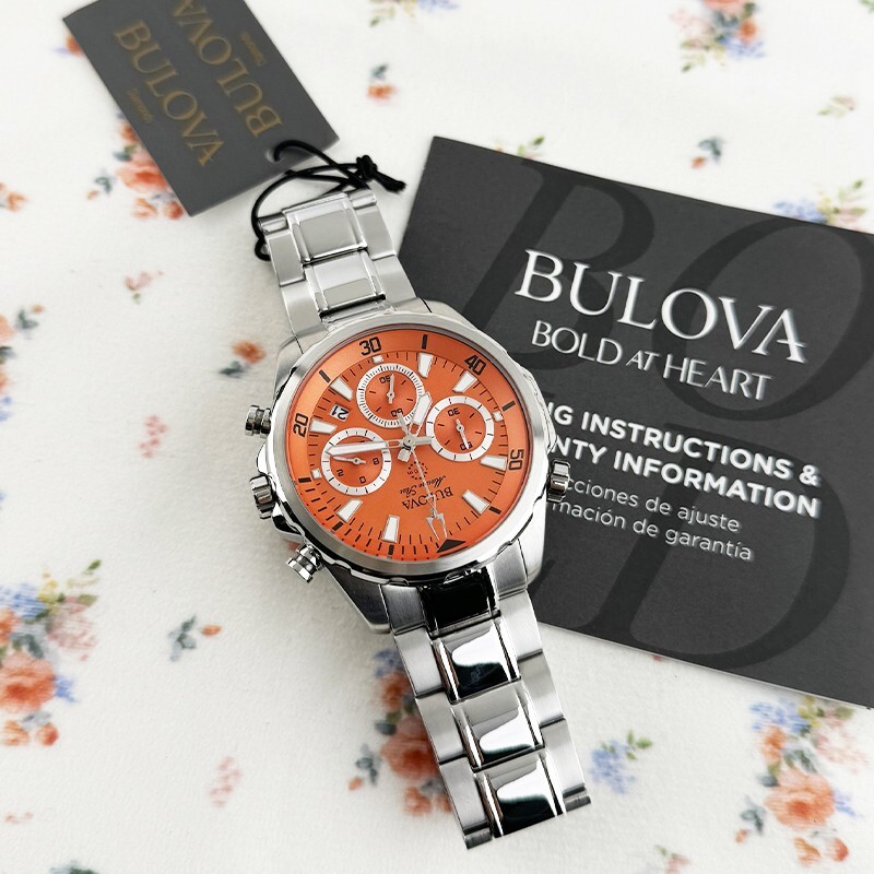 Bulova 96B395 Marine Star Orange Dial Men's Chronograph Quartz Watch ...