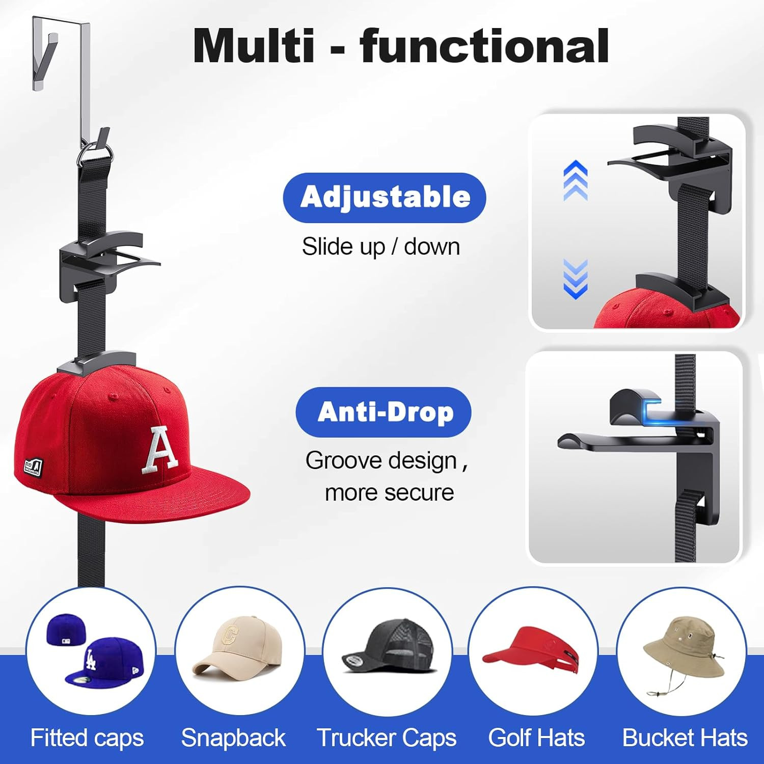 Hat Rack for Door - Two-Way Hanging Caps with Display Hooks and Hanger ...