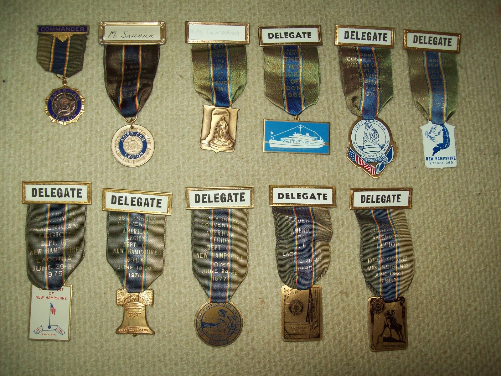 Lot of 11 New Hampshire American Legion medal Delegate ribbons 1952-81 ...