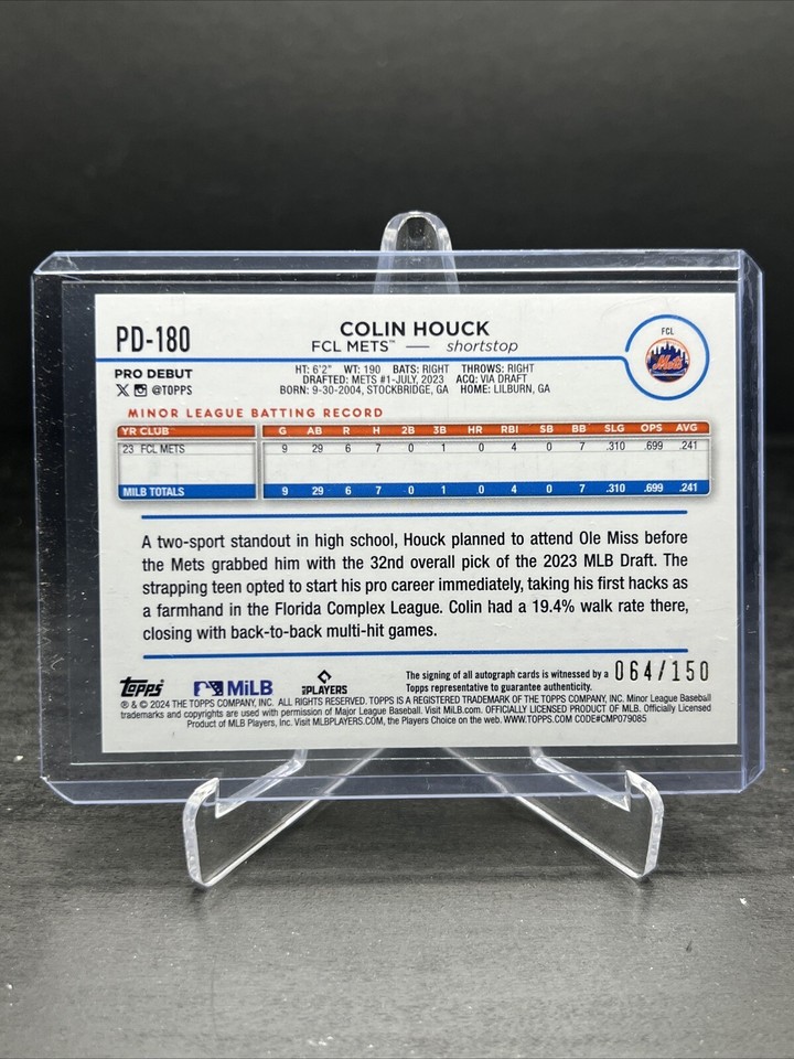 2024 Topps Pro Debut Baseball Colin Houck Blue Foil Auto Autograph /150 ...