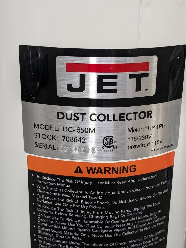 Jet Vortex Cone Portable Dust Collector 650 CFM 1 HP 115v 708642BK | eBay