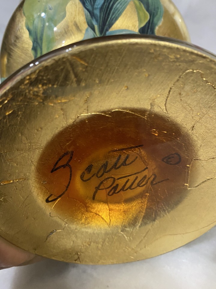 Set Scott Potter Plums and Grapes Gold Rimmed Decoupage Urn, Cloche And ...
