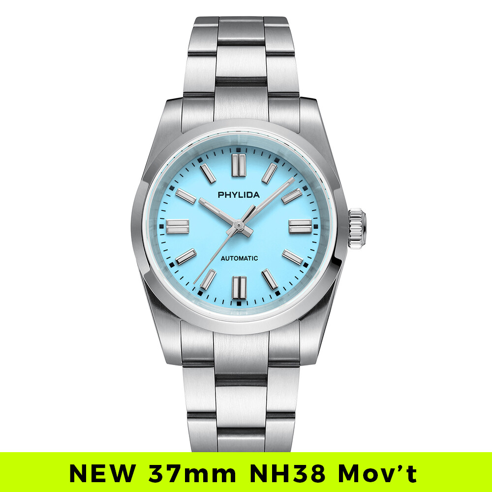 PHYLIDA 37mm Sky Blue Dial Men's Watch NH38A Automatic Sapphire Crystal ...