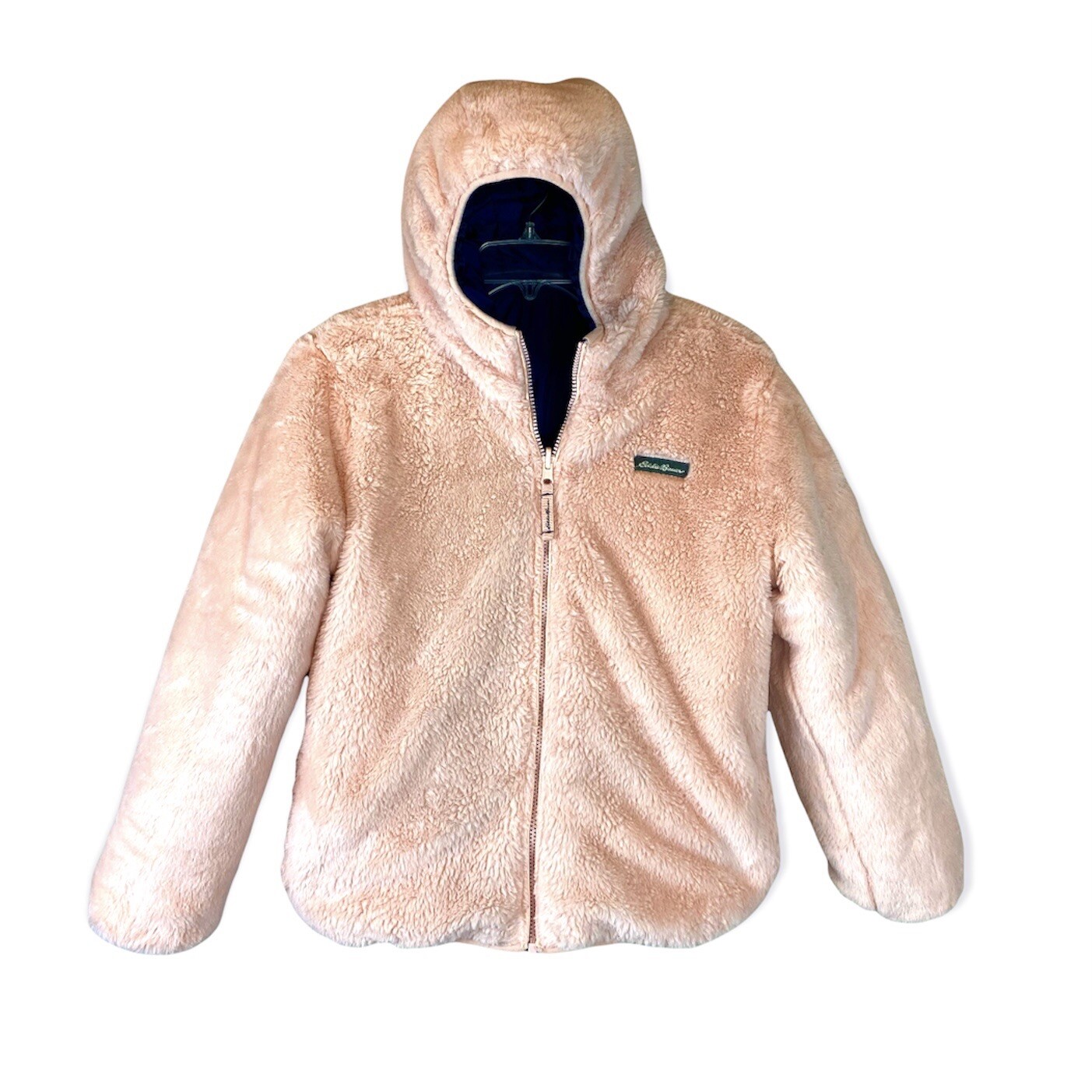 Eddie Bauer Deer Harbor Reversible Coat Jacket Navy Blue Pink Fluffy ...