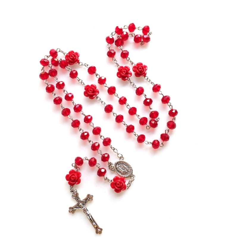 Rose Rosary Catholic Necklace Crucifix Pendant Crucifix Prayer ...