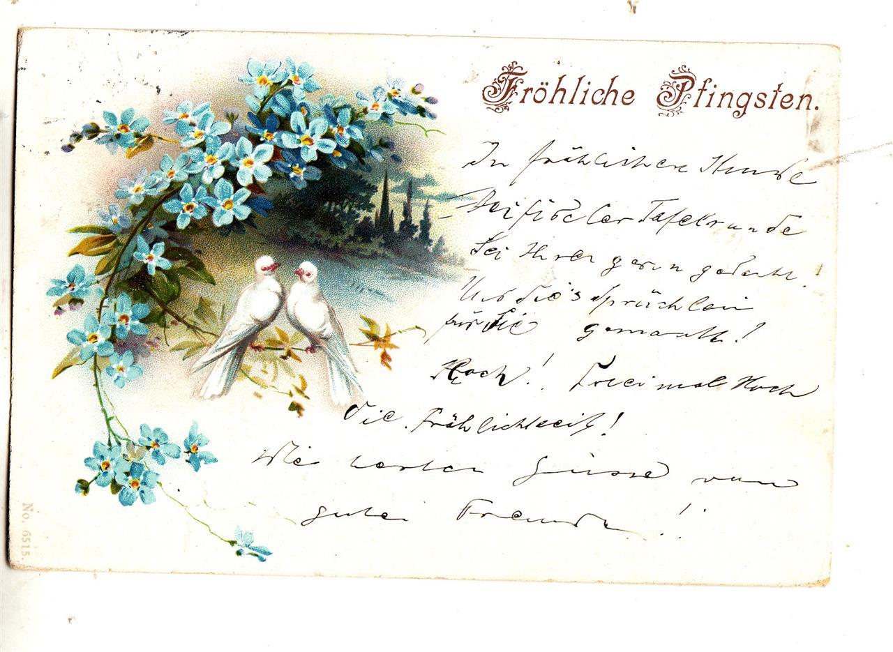 W57.Antique German Greetings Postcard. Happy Pentecost. Doves.1900 ...