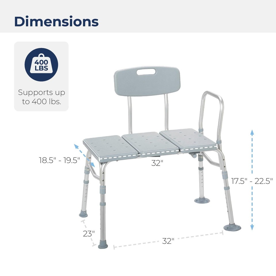 Drive Medical 12011KD-1 Tub Transfer Bench For Bathtub, Height ...