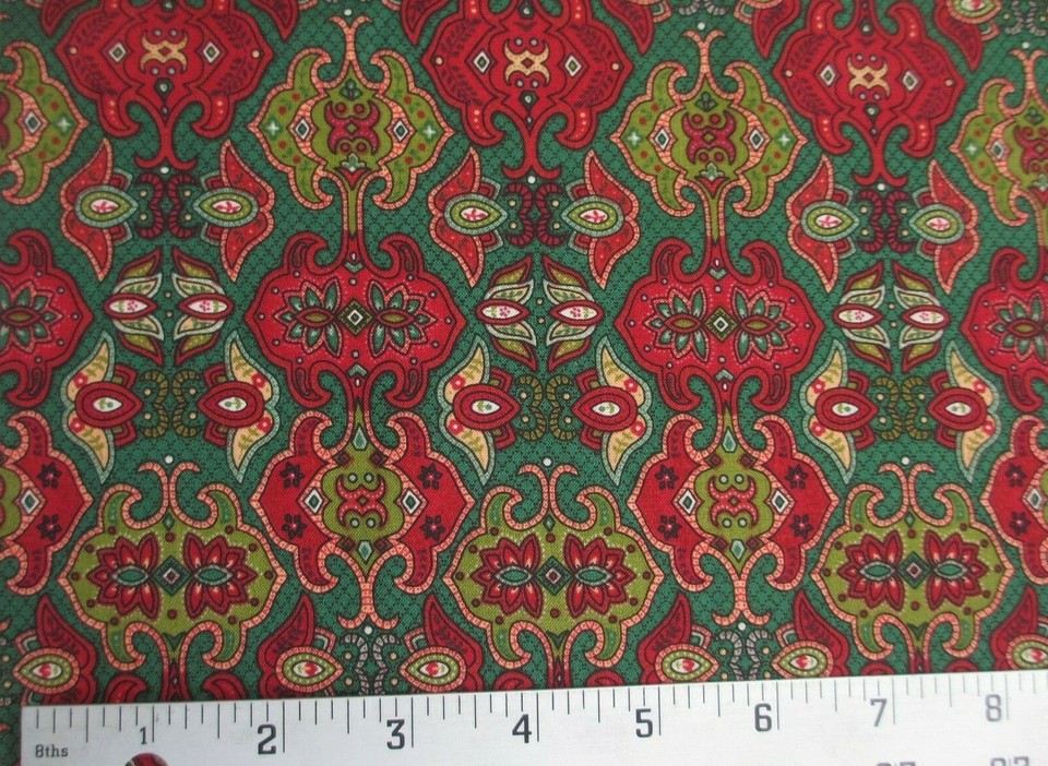 OOP Virginia Robertson Fabri-Quilt Fabric - Red Green All Over Design ...