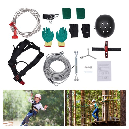 120Ft Zip Line Kit for Kids Adult Up to 330lb w/ Spring Brake, Trolley ...