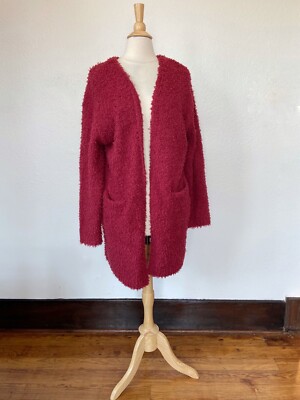 Women’s Medium Double Zero Solid Red Fuzzy Red Open Front Cardigan | eBay