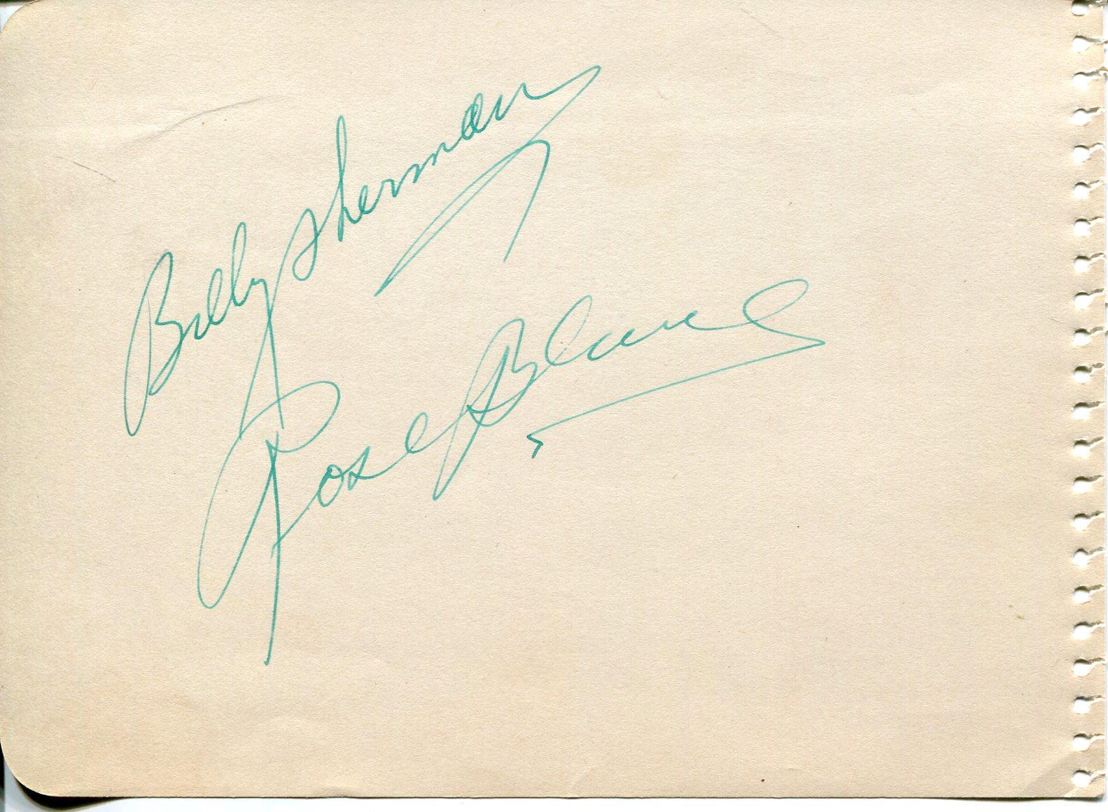 BILLY SHERMAN & ROSE BLANE OF ABE LYMAN ORCHESTRA SIGNED AUTOGRAPH BOOK ...