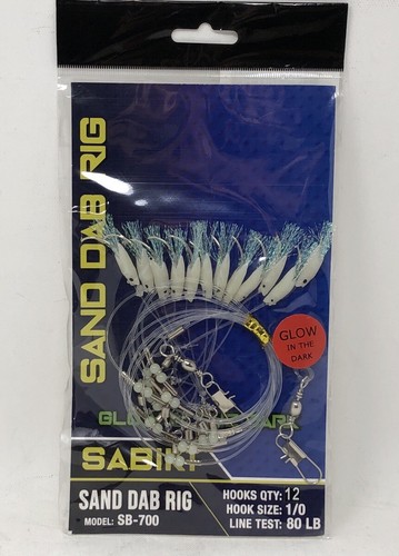 Sand Dab Rig Glow in the Dark Sabiri Sb-700 12 hooks Size 1/0 Line Test ...