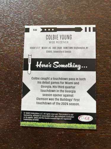 Colbie Young Rookie Card 2025 Sage #58 Red Color Match Version Georgia ...