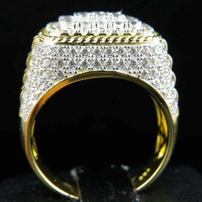 14K Yellow Gold Plated Luxurious Valentine Gifts Ring 3 CT CZ Men ...