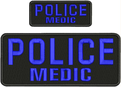 POLICE MEDIC EMBROIDERY PATCHES 4x10 and 2x5 HOOK ON BACK BLACK/ROYAL ...