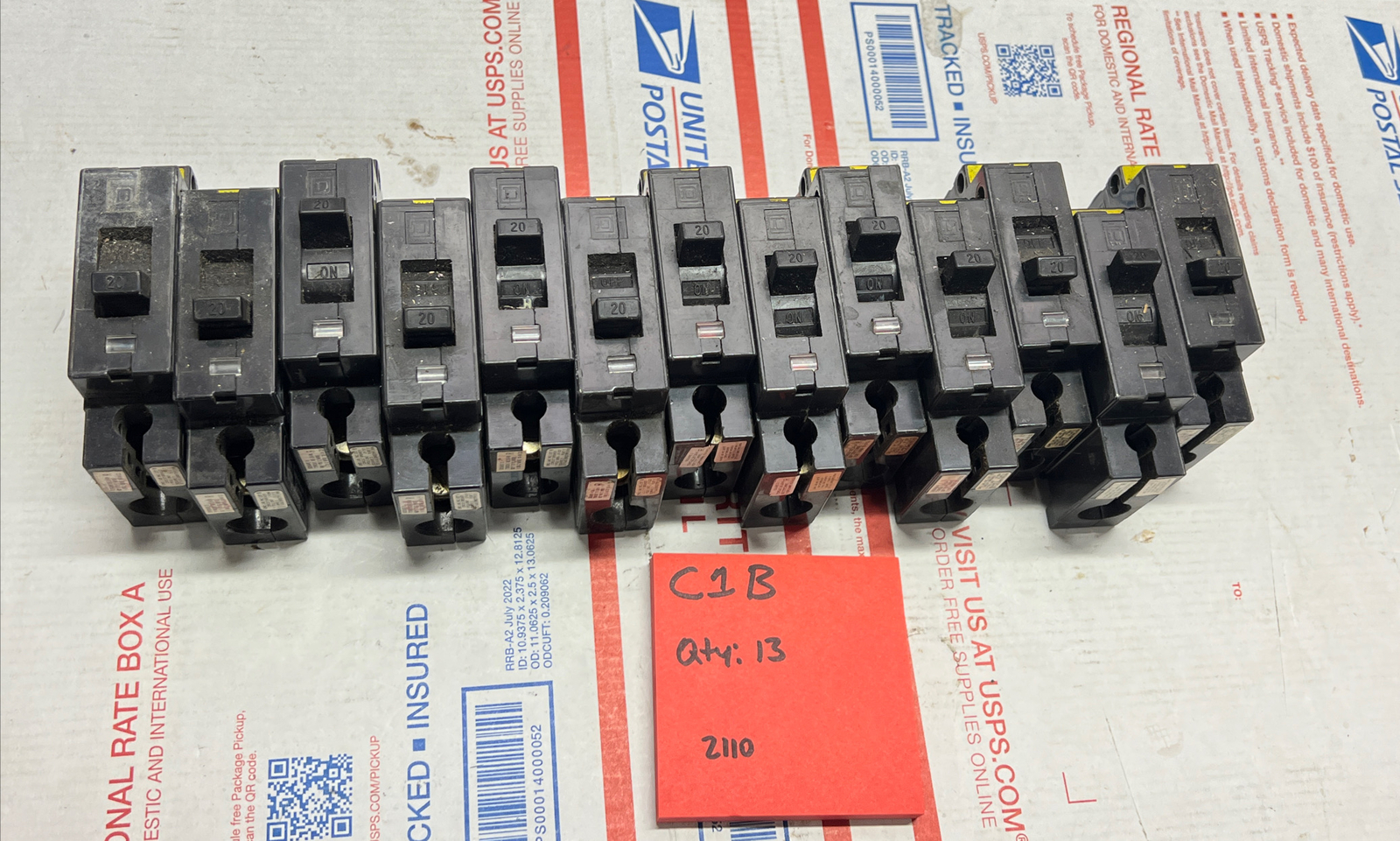 (LOT OF 13) SQUARE D EHB14020 1 POLE 20 AMP 480 VOLT CIRCUIT BREAKER/S ...