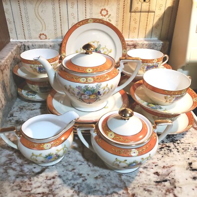 Noritake M Morimura Complete Tea Set Teapot 6 Cups'nSaucers 6 Salad ...