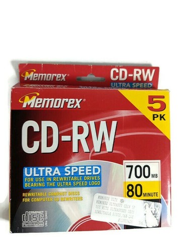 Memorex CD-RW Ultra Speed 5 pack, 24x, 700mb 80 Min, Rewritable CD's ...