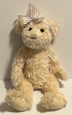Vintage Progressive Plush Teddy Bear Stuffed Animal Toy Tan Pink Bow 15 ...