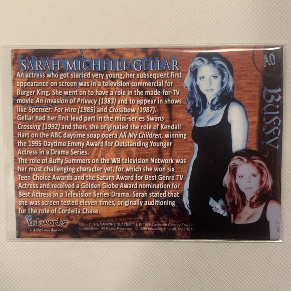 Buffy The Vampire Slayer Inkworks Autograph A0 Sarah Michelle Gellar As