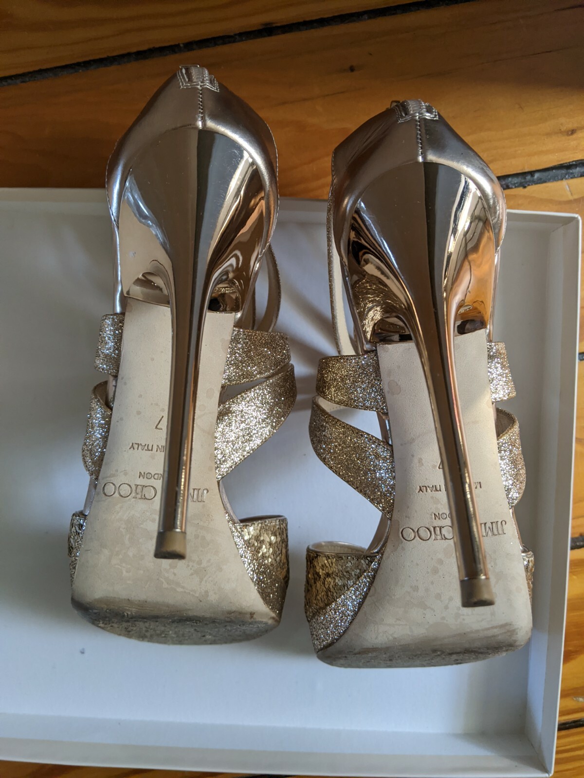 JIMMY CHOO Garland Metallic Nude Gold Glitter Leather… - Gem