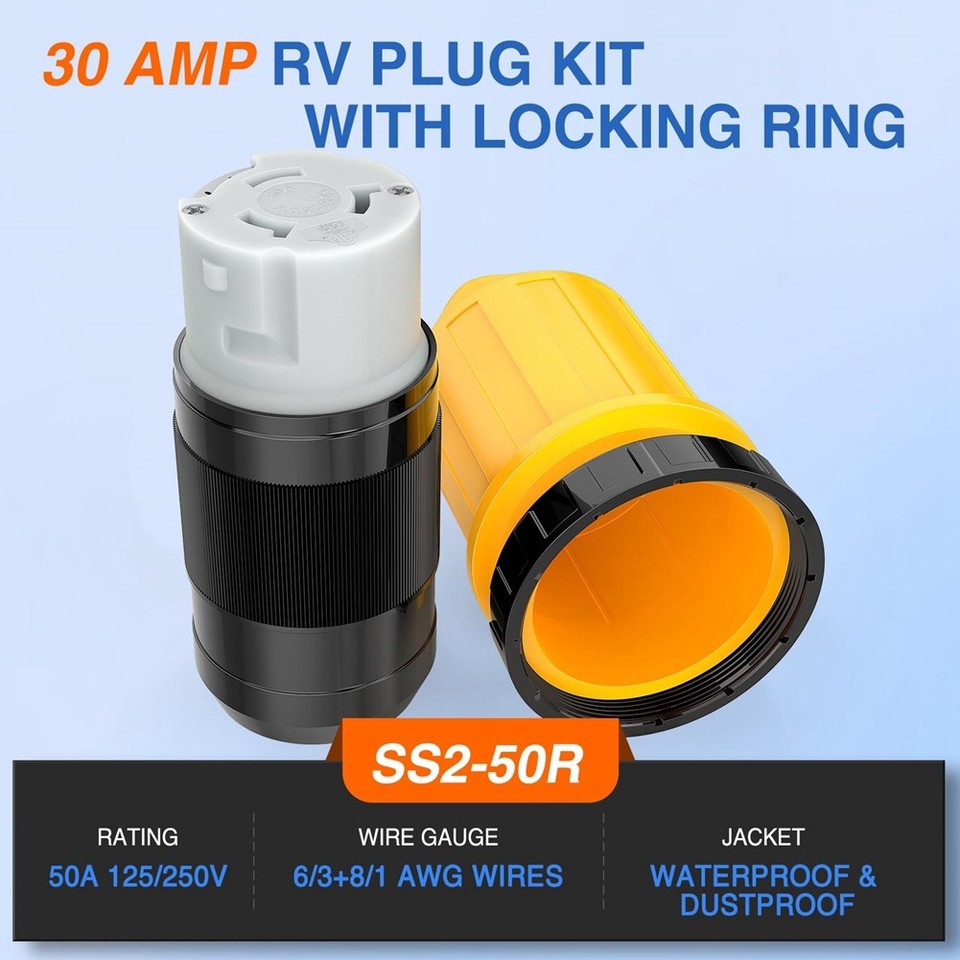 2X(50AMP RV Cord Lock Plug with Boot Locking Cover 125/250V Female9860 ...
